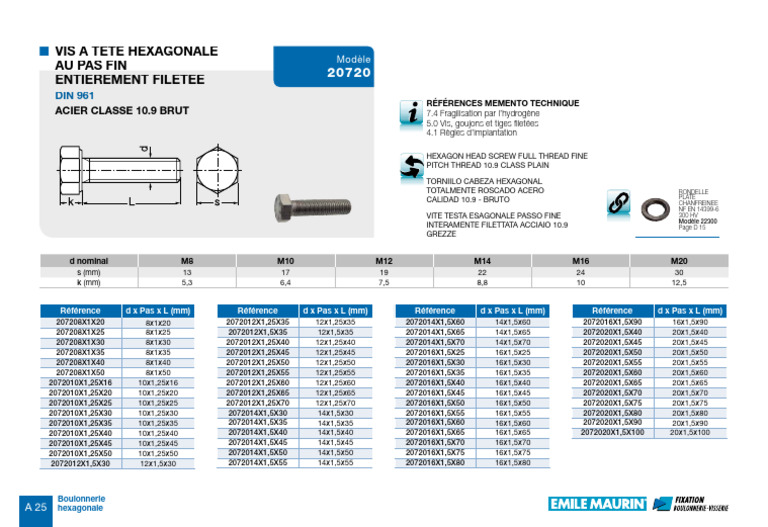 Hexagon Head Screw Full Thread Fine Pitch Din 961-1-9 Clas Plain PDF 51 ...