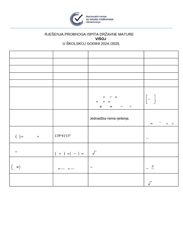 Matematika - A - Ključ Za Odgovore - Probni Ispit | PDF