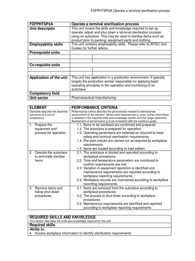 FDFPHTSP2A Operate A Terminal Sterilisation Process | PDF | Sterilization (Microbiology)