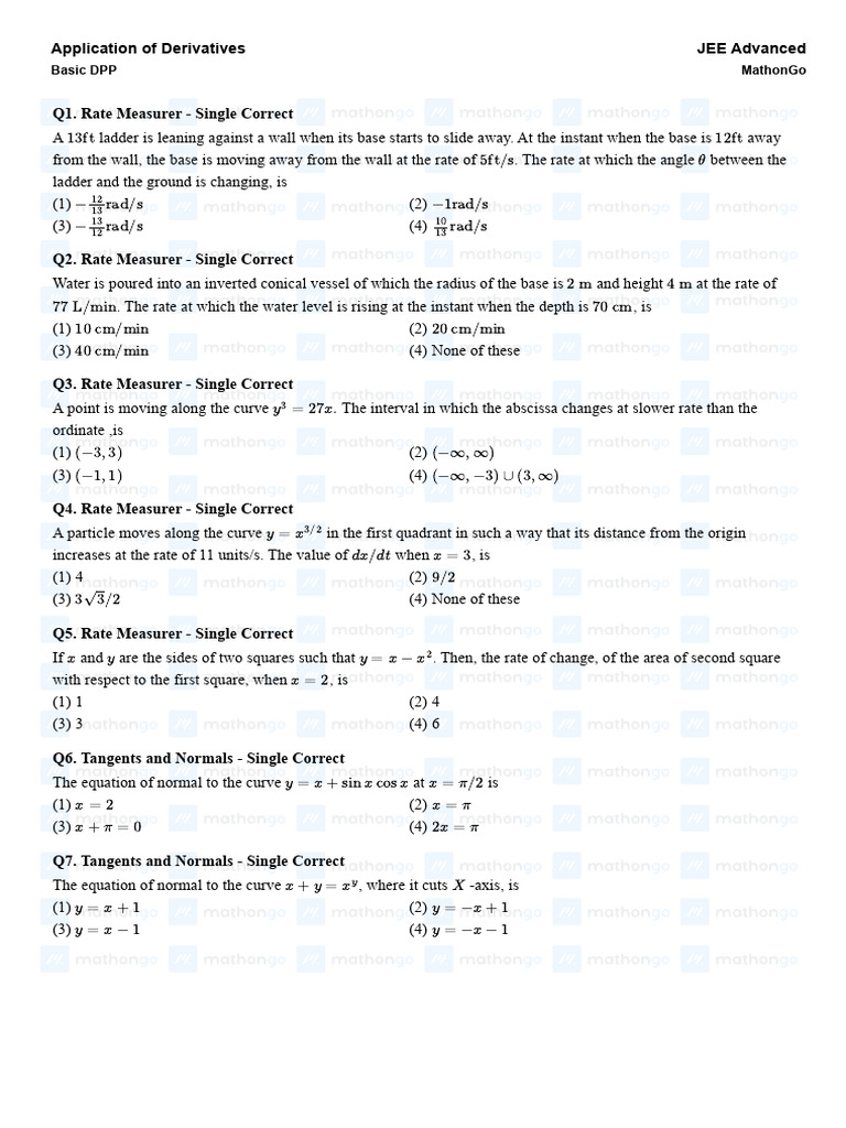 Application of Derivatives - Basic | PDF | Tangent | Elementary Mathematics