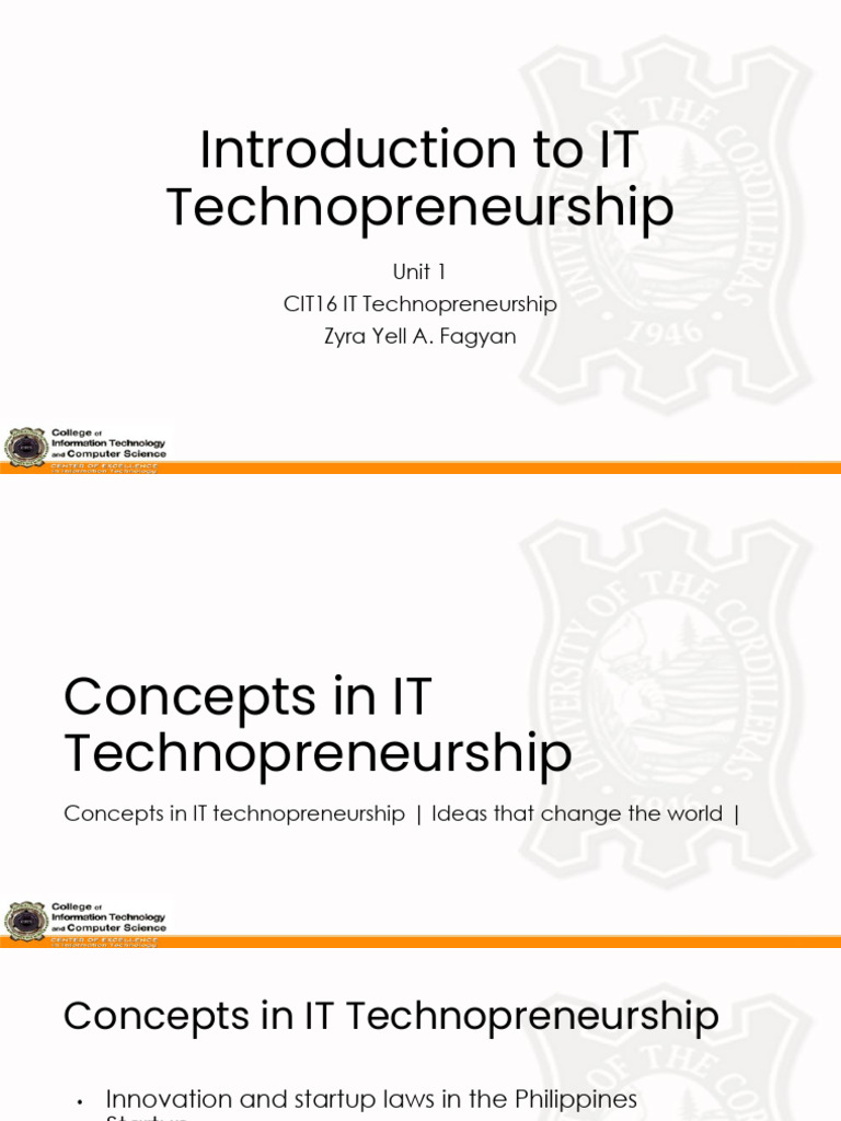 Introduction To IT Technopreneurship | PDF | Startup Company | Small Business & Entrepreneurs