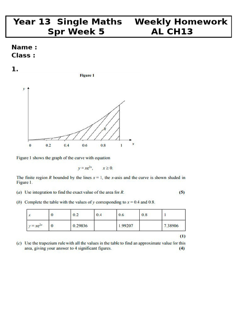 Year 13 Single Maths Weekly Homework Spr1 W5 | PDF
