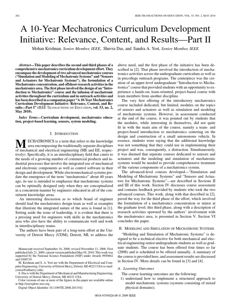 A 10-Year Mechatronics Curriculum Development - Part-II - IEEE | PDF ...