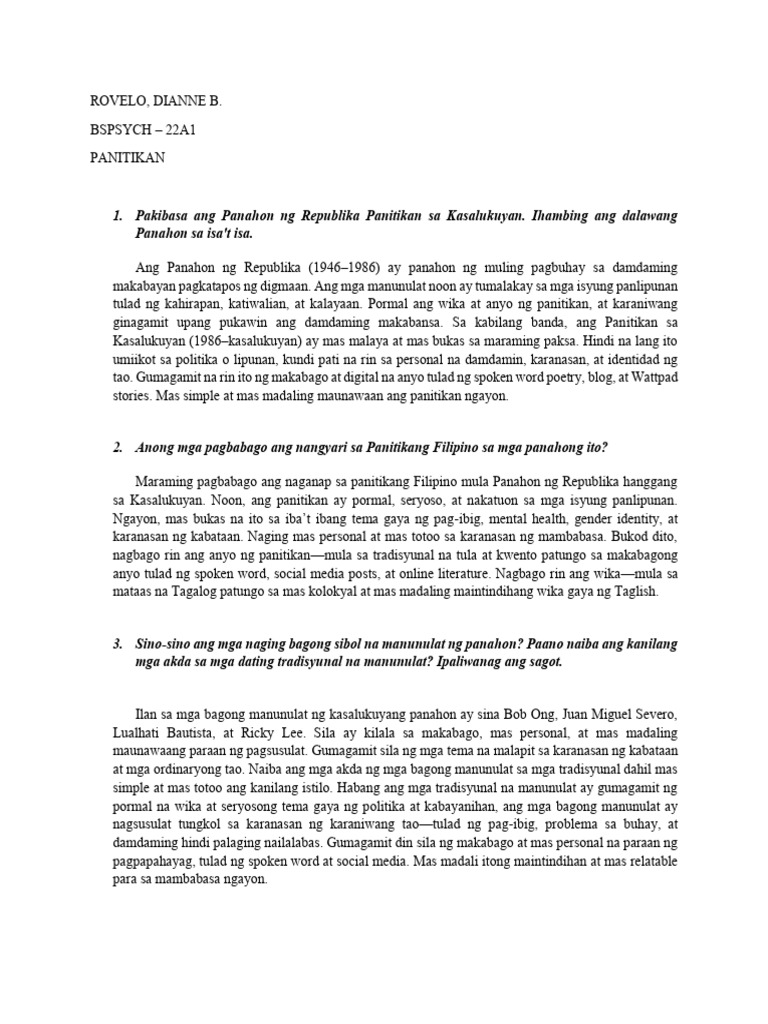 Rovelo - Panitikan (Pre-Finals) | PDF