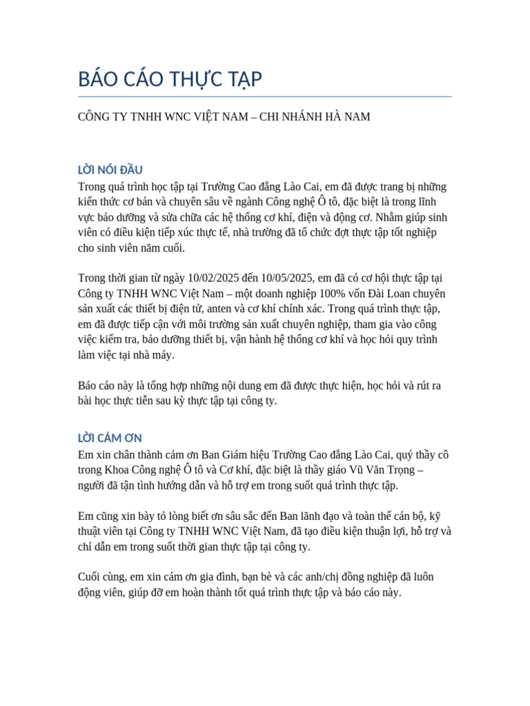 BaoCao ThucTap WNC HaNam | PDF