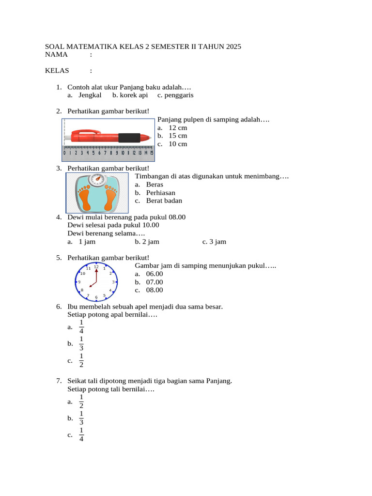 Soal Matematika Kelas 2 Semester Ii Tahun 2024 | PDF