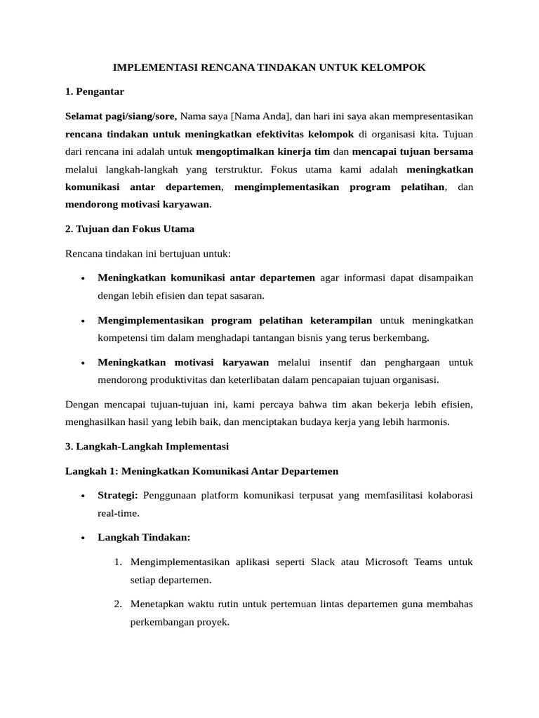 Implementasi Rencana Tindakan Untuk Kelompok | PDF
