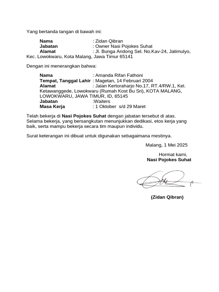 Surat Parklaring | PDF