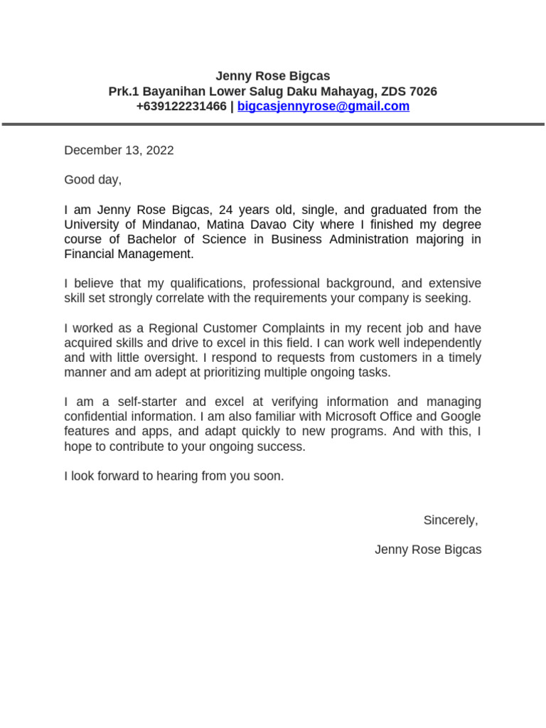 Updated Application Letter | PDF