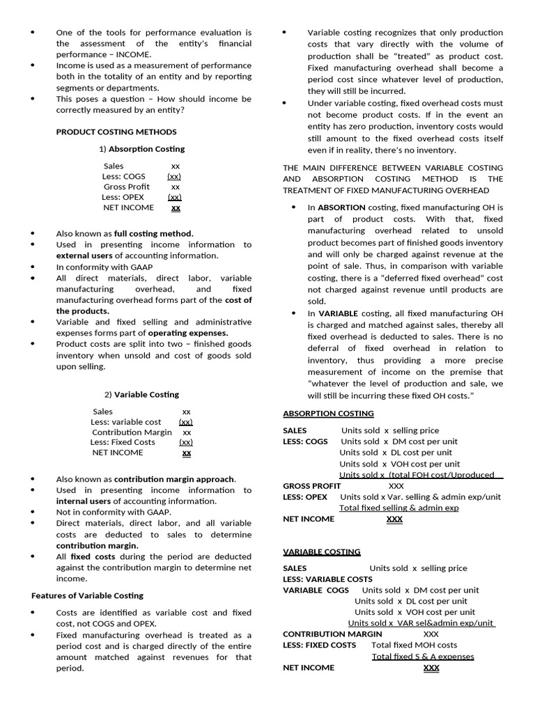 Absorption and Variable | PDF | Cost Of Goods Sold | Business Economics