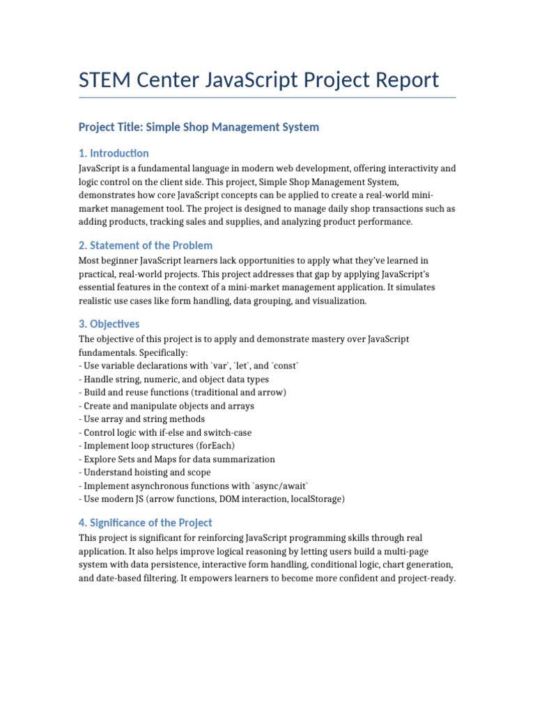 Final Shop Management JS Report | PDF | Java Script | Software Development