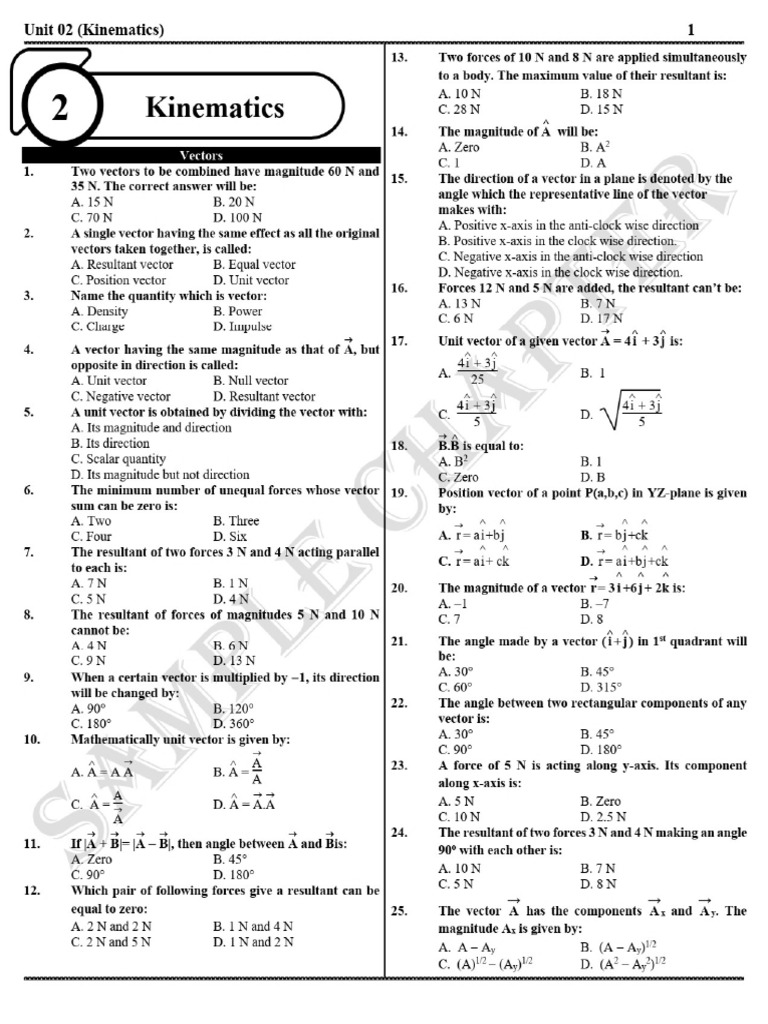 Unit Kinematics Sample Chapter PDF (SKN OBJECTIVE PHYSICS BOOK 2025) | PDF