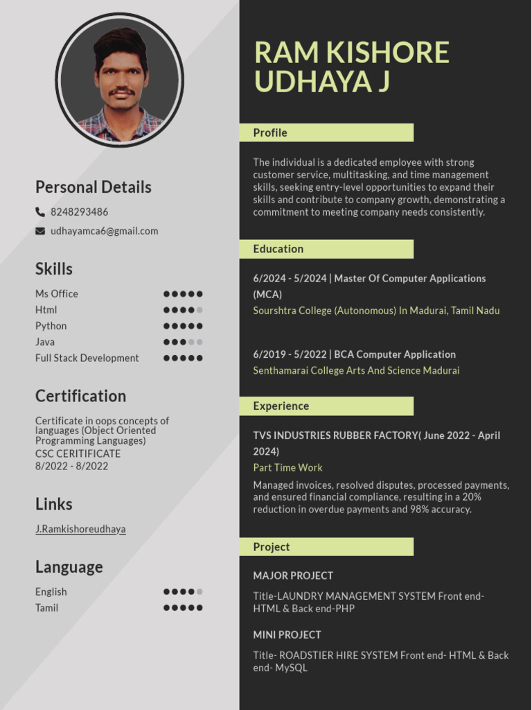 Ram Kishore Udhaya J: Personal Details | PDF