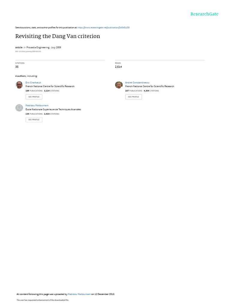 Revisiting The Dang Van Criterion | PDF | Plasticity (Physics) | Yield ...