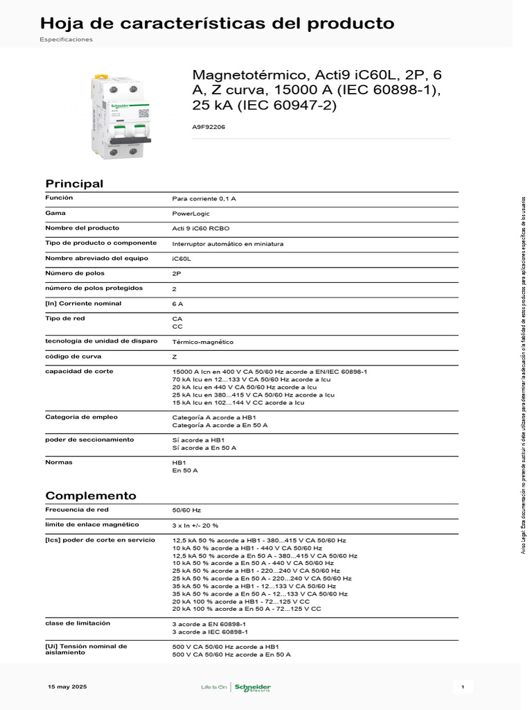 Schneider Electric Acti9-IC60 A9F92206 | PDF | Reciclaje | Residuos