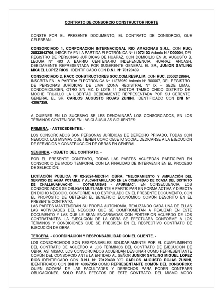 Contrato de Consorcio Constructor Norte VF Ok | PDF | Bancos | Crédito