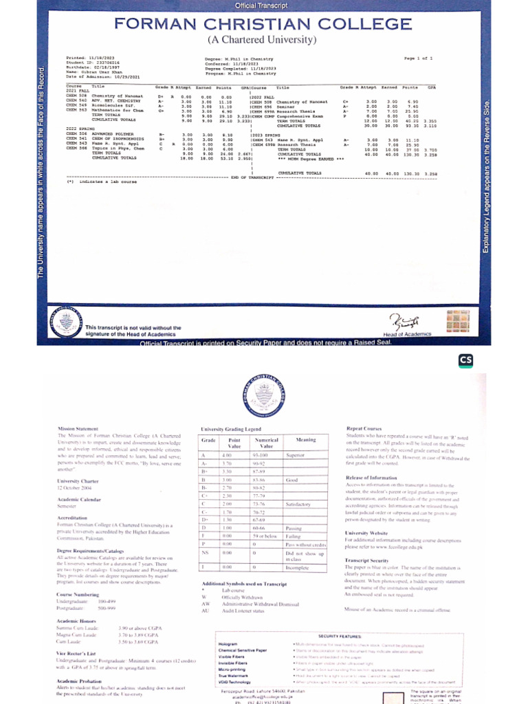 MPhil Official Transcript | PDF