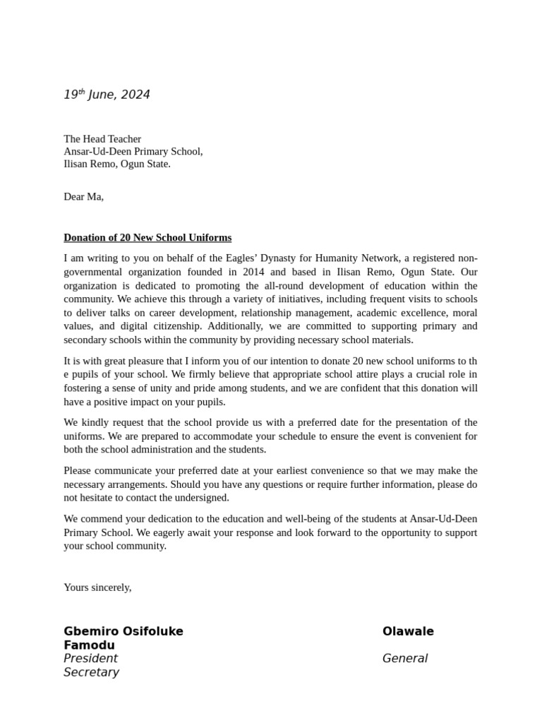 TED Letter To AUD School | PDF