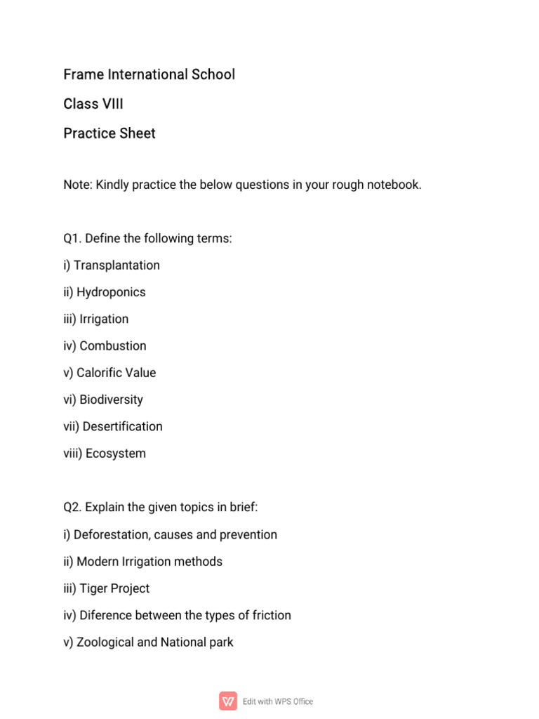 Practice Sheet Class VIII | PDF