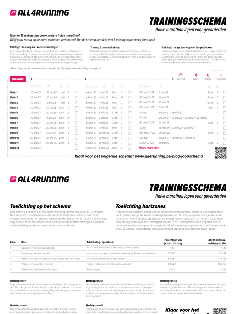 Trainingsschema: Halve Marathon Lopen Voor Gevorderden | PDF