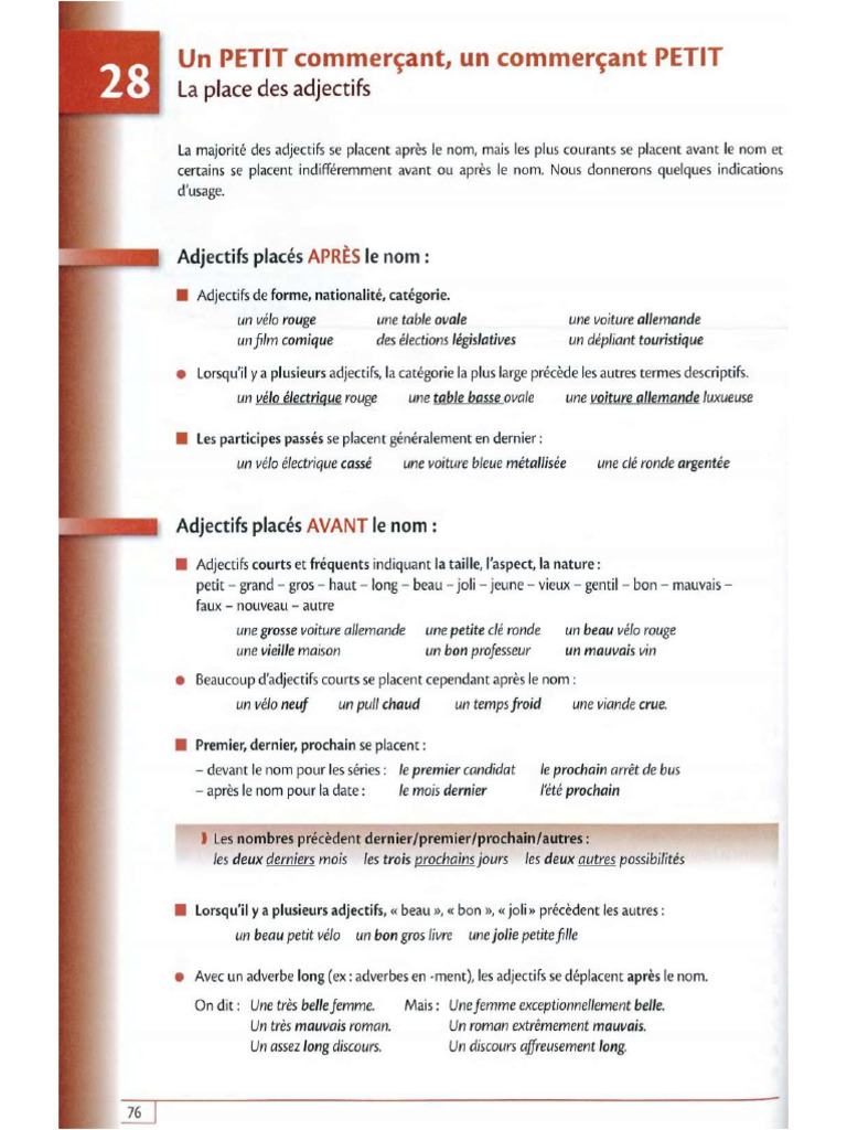 La Place Des Adjectifs | PDF