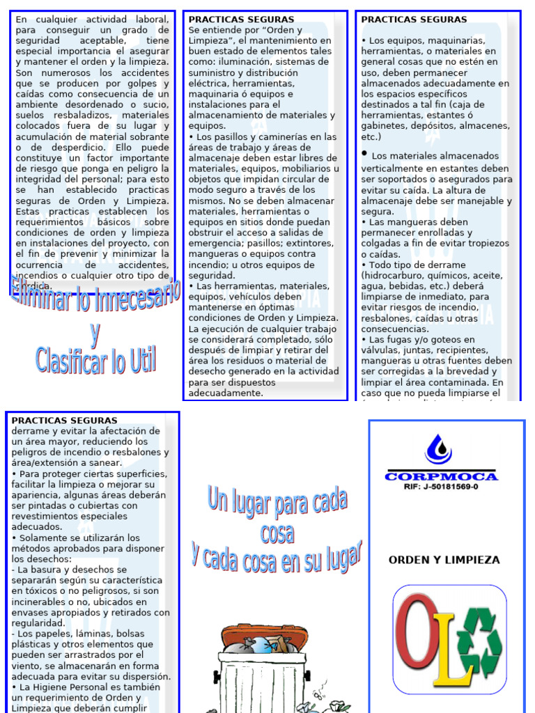 Triptico Orden y Limpieza | PDF | Residuos