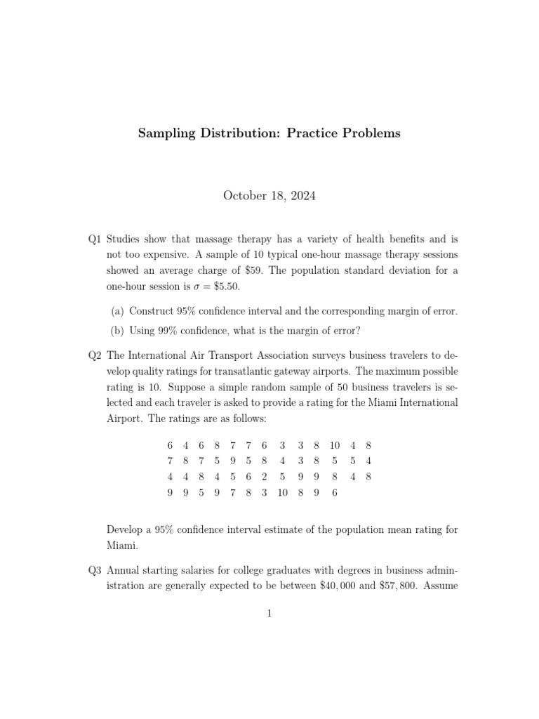 Sampling Distribution Practice Problems | PDF | Variance | Standard ...