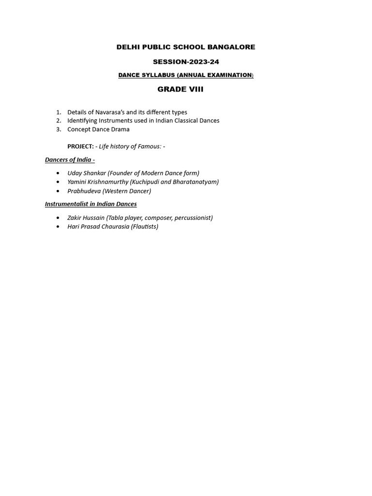 Grade 8 Dance Syllabus | PDF