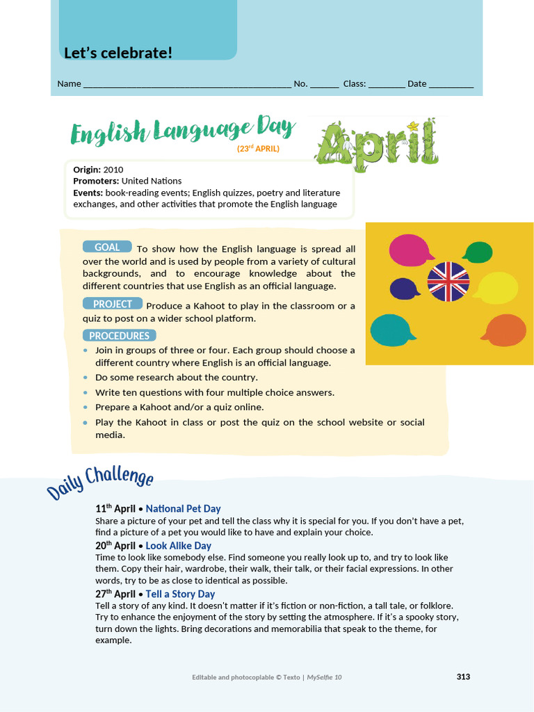 Celebrating English Language Activities | PDF