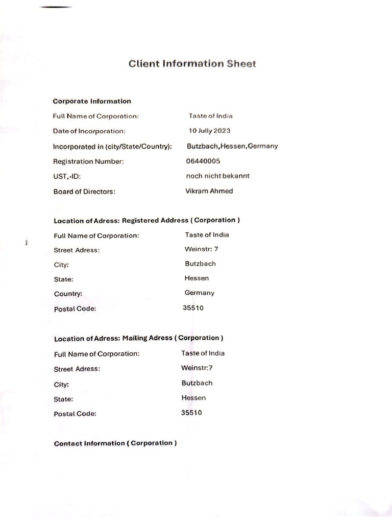 Client Information Sheet | PDF