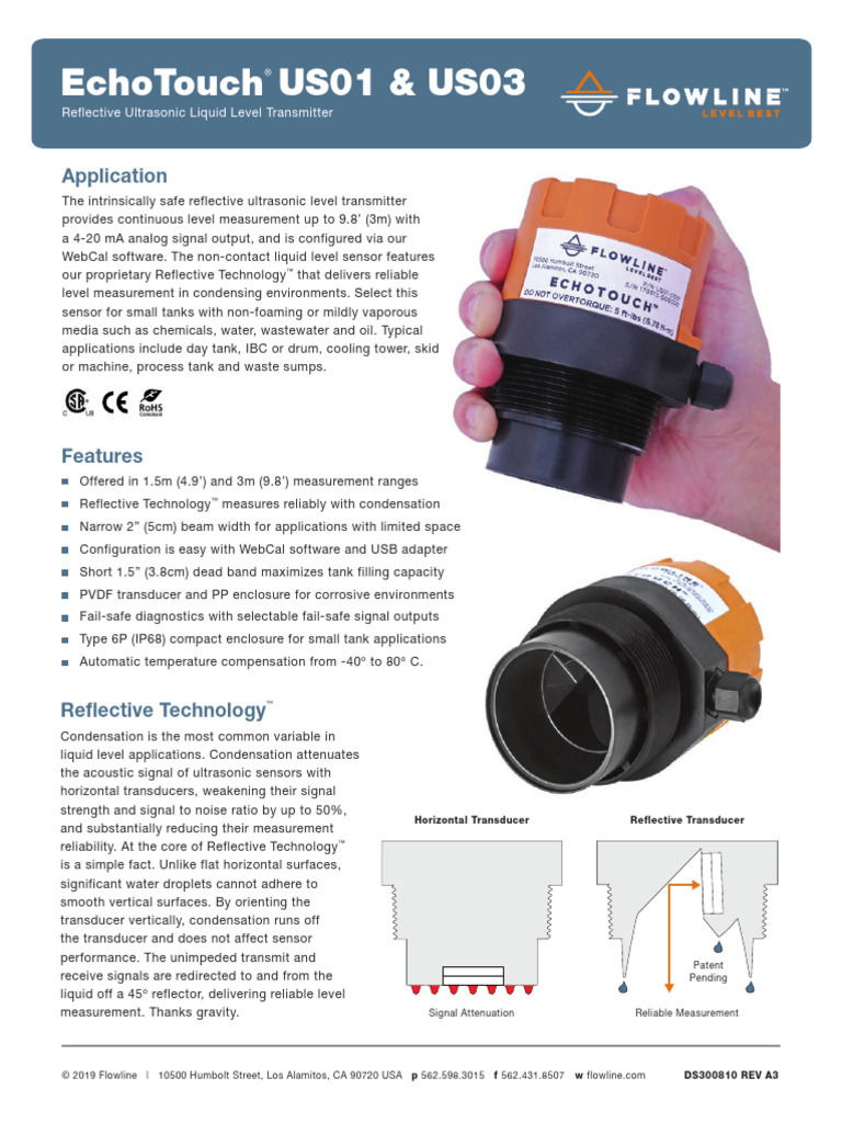 Echotouch_US01_US03_Data_Sheet | PDF | Equipment | Electrical Engineering