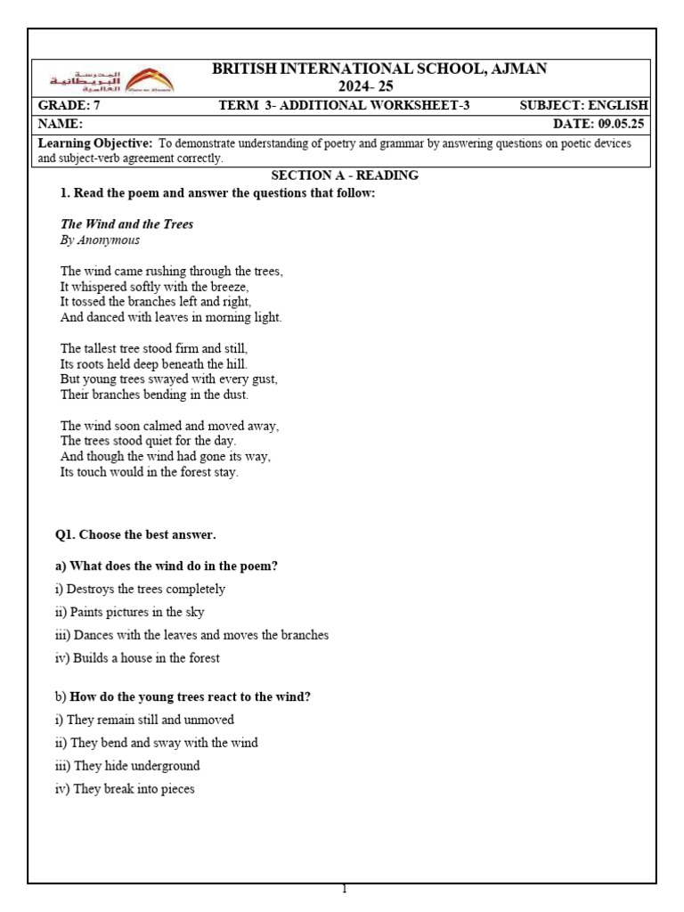 Types of Poetry Worksheet for Grade 7 | PDF | Poetry | Wound