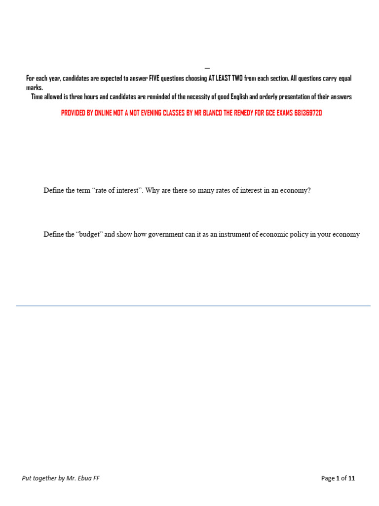 Past Gce Al Economics Paper 2 Questions-1 | PDF | Interest | Supply ...