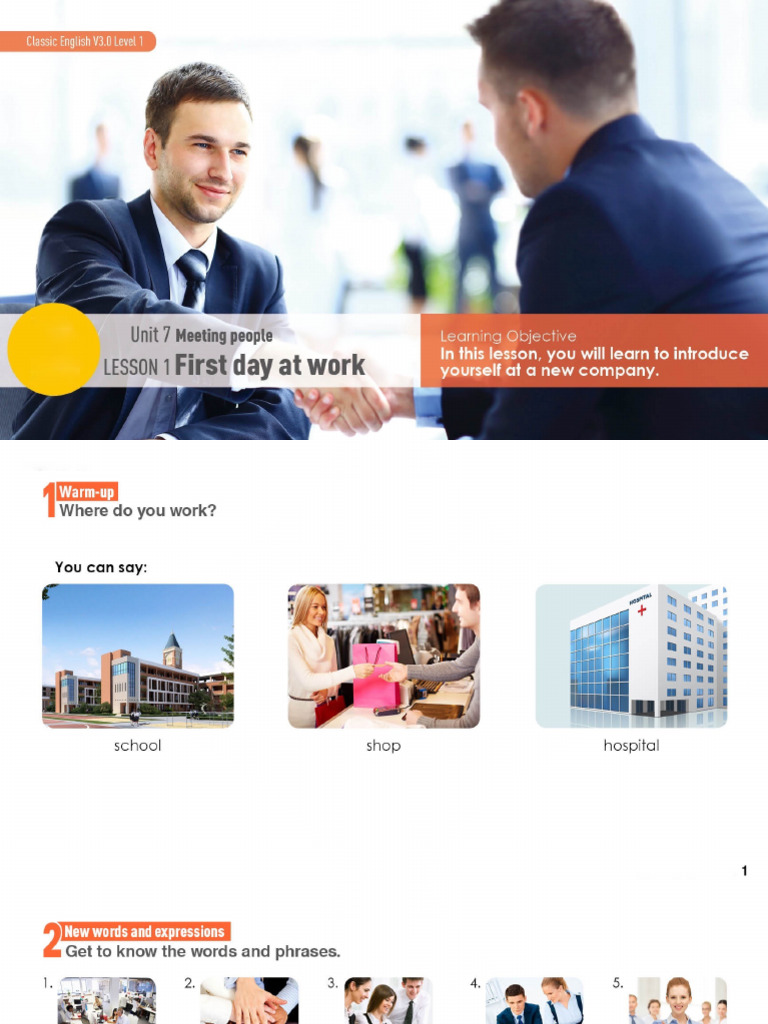 Unit 7 Meeting People LESSON 1 First Day at Work | PDF