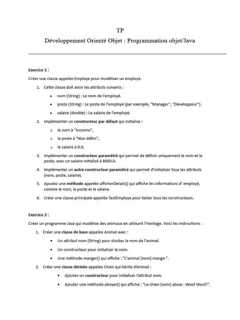 TP Java | PDF | Programmation orientée objet | Java (Langage de programmation)