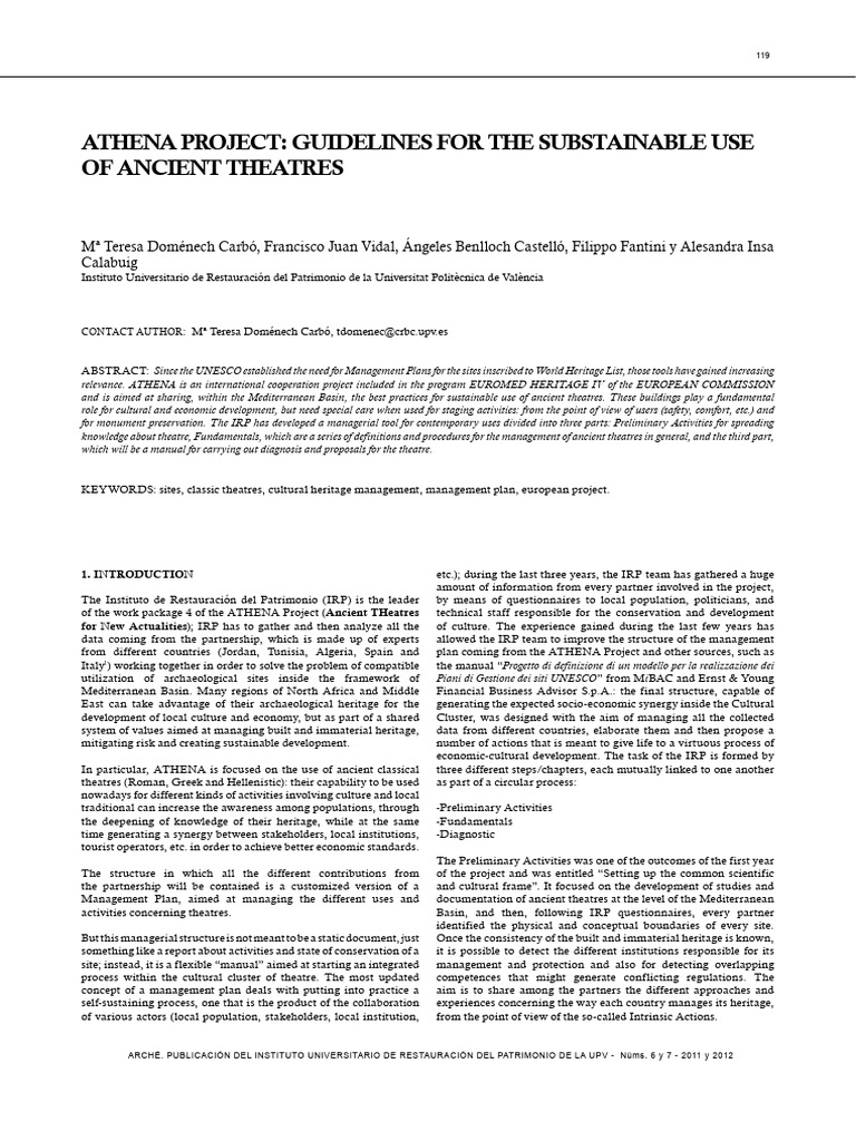 Juan-Vidal - 2011 - ATHENA Project Guidelines For The Substainable Use of Ancient Theatres | PDF ...