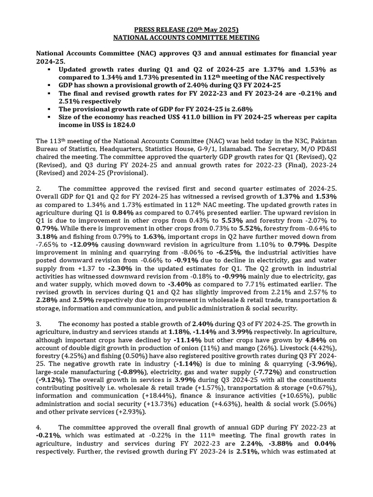 Press Release For 113th NAC Meeting Final | PDF | Gross Domestic ...