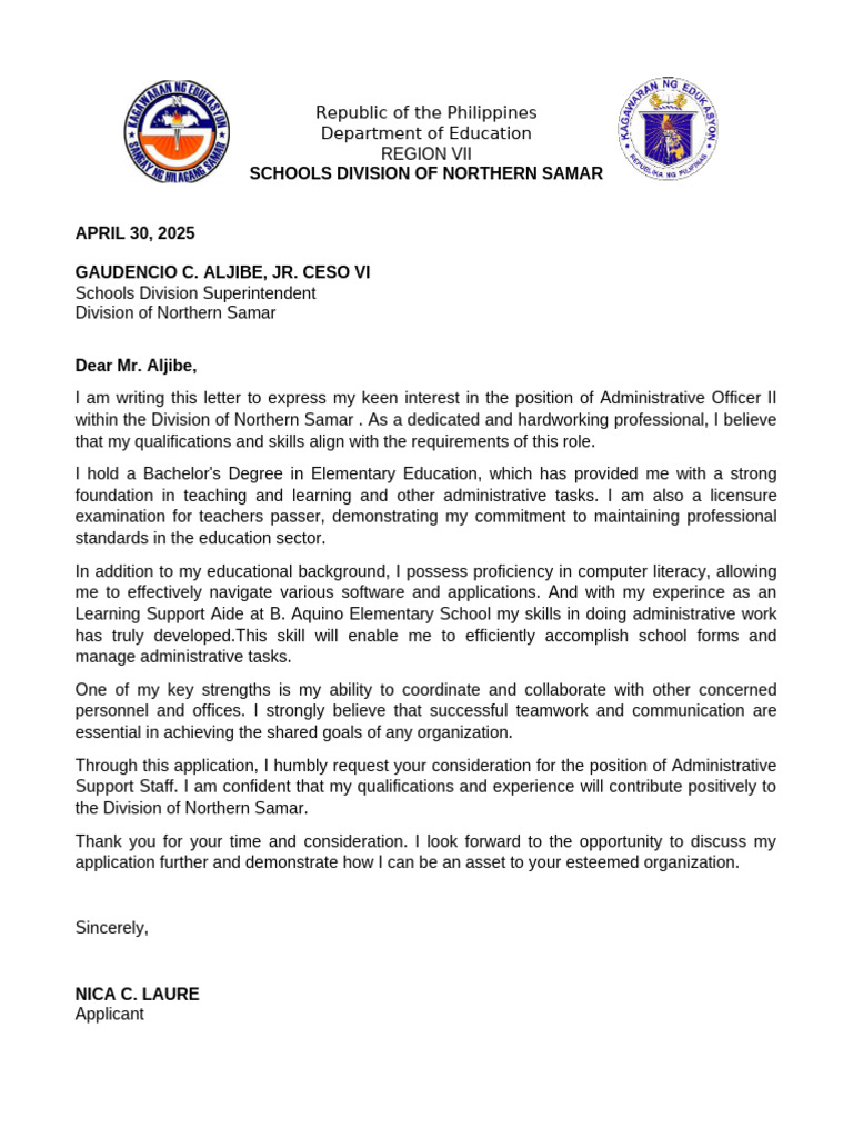 Nica Application Letter Ao | PDF