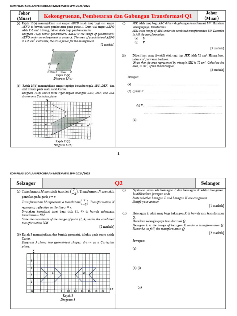 F5 5. Kekongruenan, Pembesaran Dan Gabungan Transformasi New | PDF