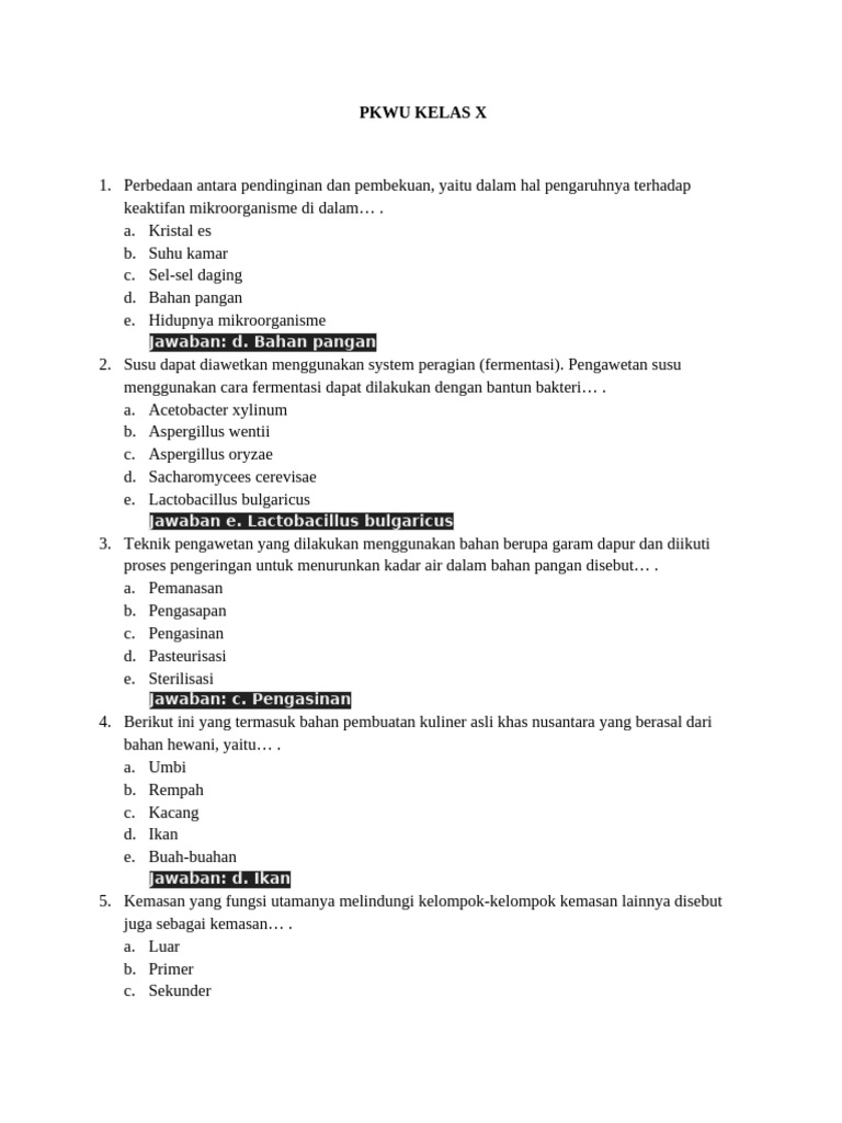 Kisi2 Pkwu Kelas x Sms 2 SUDAH ADA JAWABAN | PDF