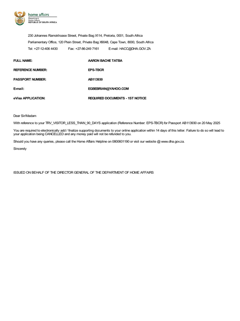 Required Documents - 1st Notice_EPS-TBCR | PDF