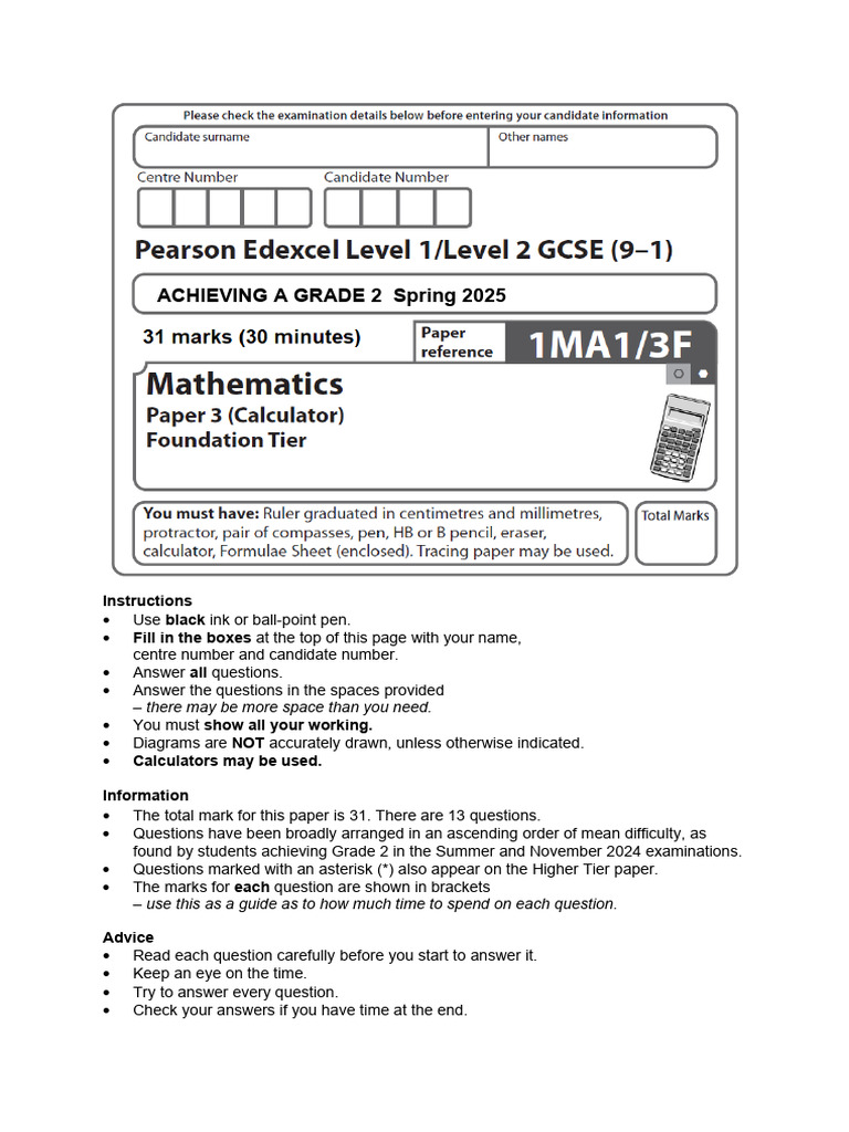 Aiming For 2 (Set 3) Practice Paper 3F | PDF