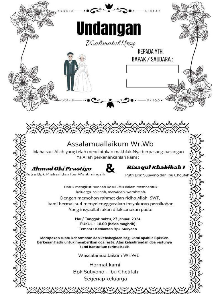 Undangan Hajatan Walimatul Ursy | PDF