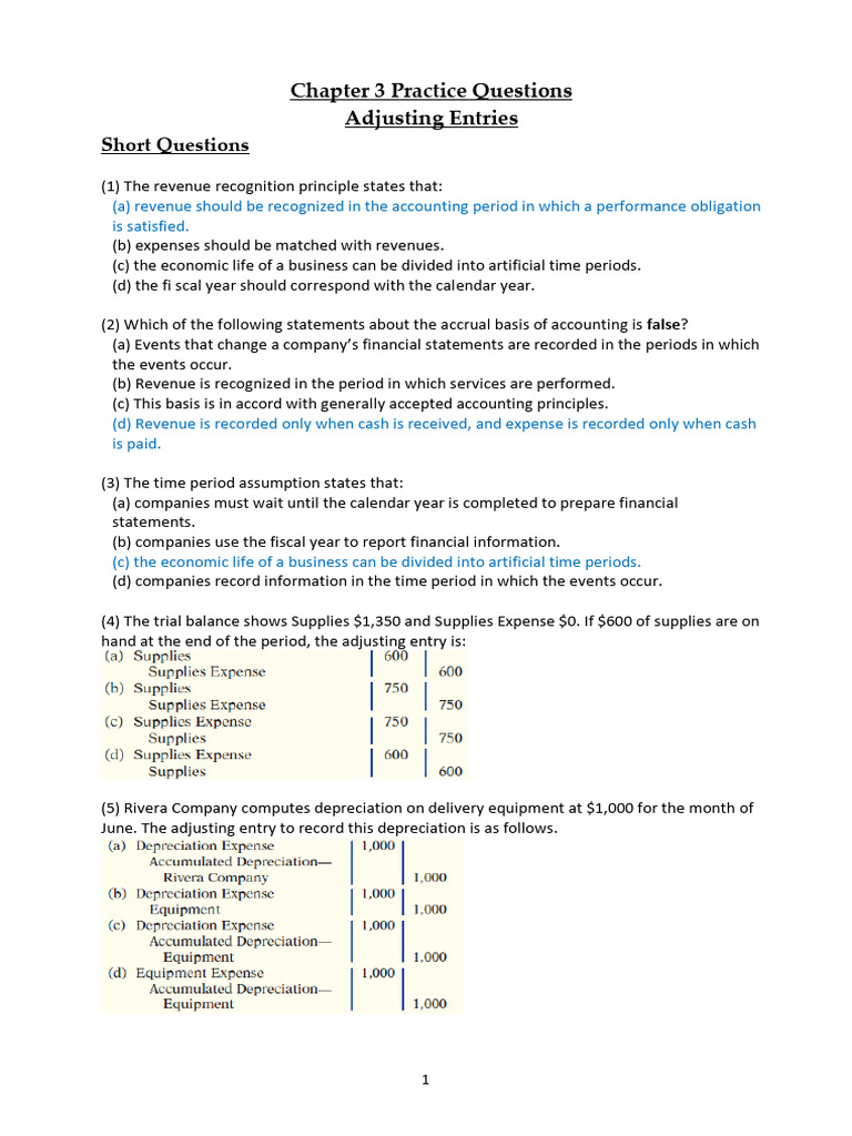 Adjusting Entries Practice Questions | PDF | Debits And Credits ...
