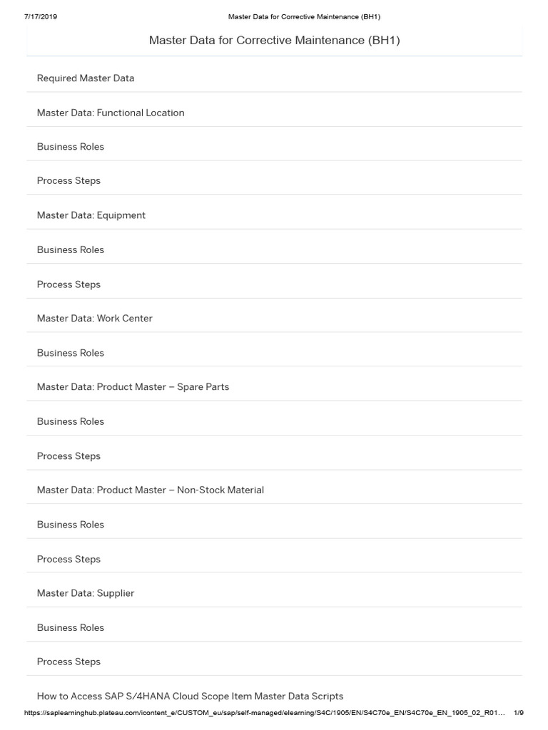 Master Data For Corrective Maintenance (BH1) | PDF | Information ...