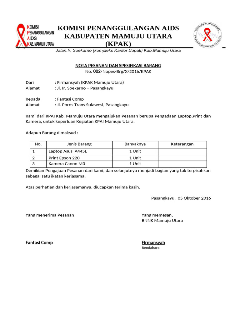 nota pesanan laptop | PDF