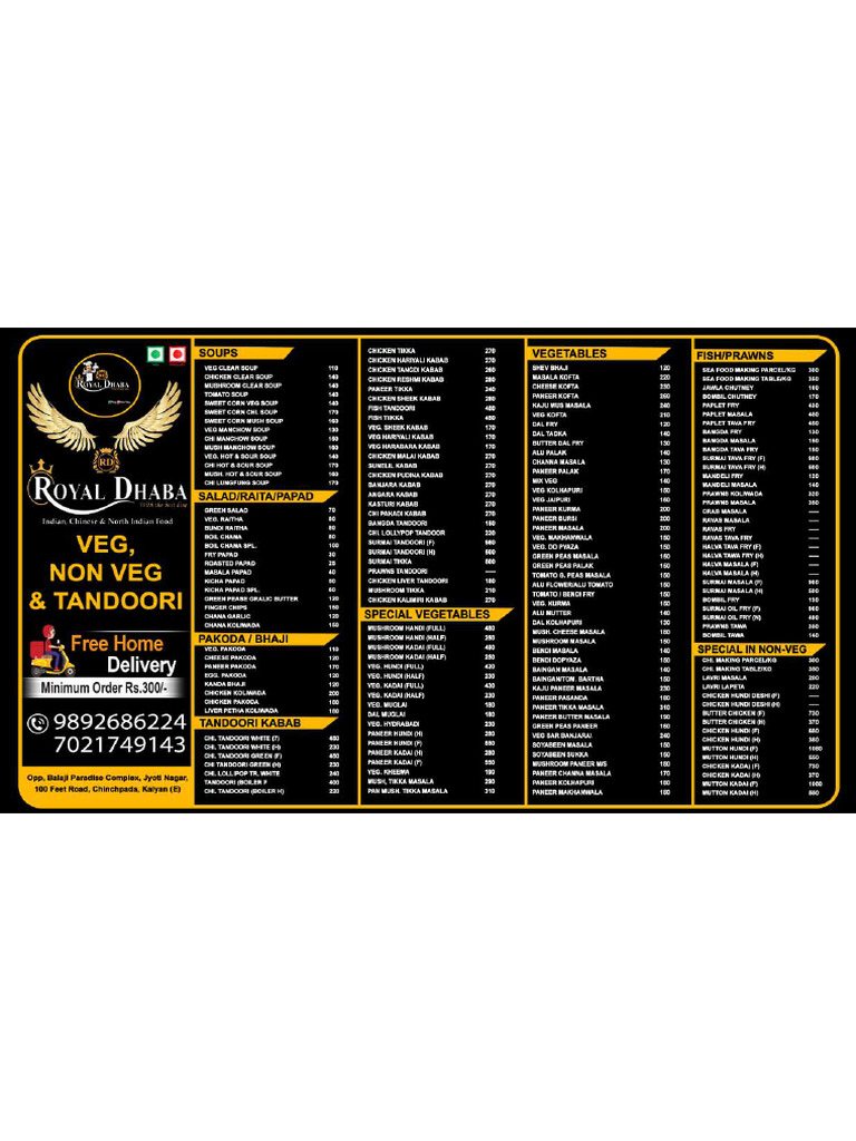 Royal Dhaba Menu | PDF