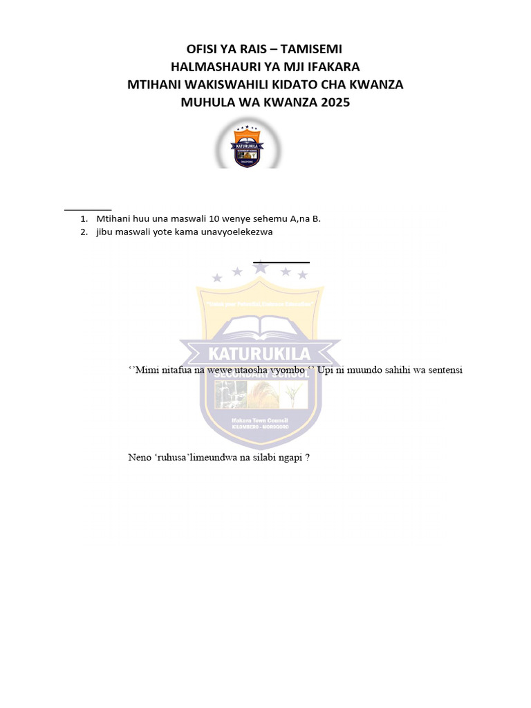Terminal Kiswahili Form One | PDF