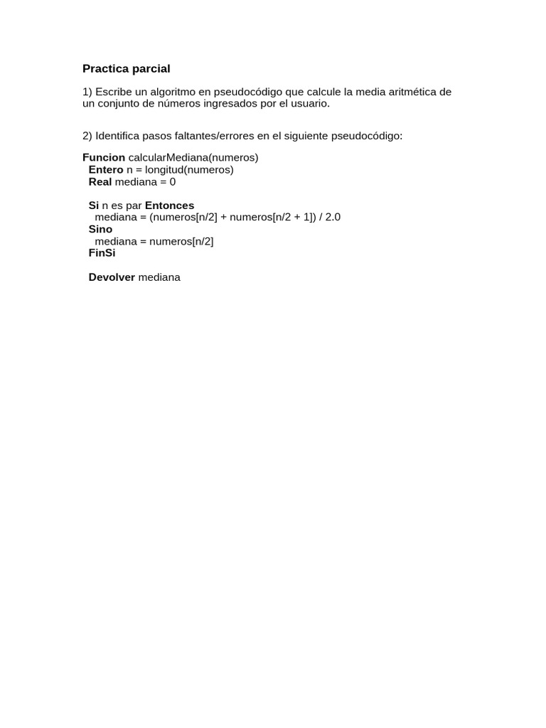 Ejercicios Pseudocódigo | PDF