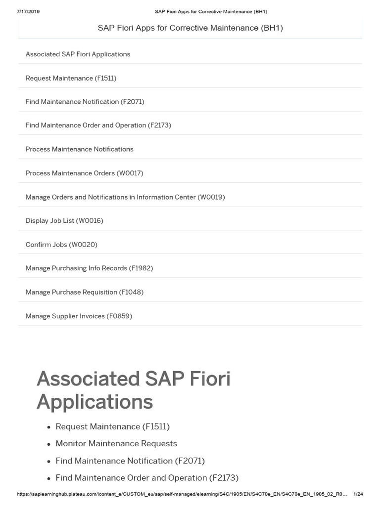 SAP Fiori Apps For Corrective Maintenance (BH1) | PDF | Invoice | Receipt